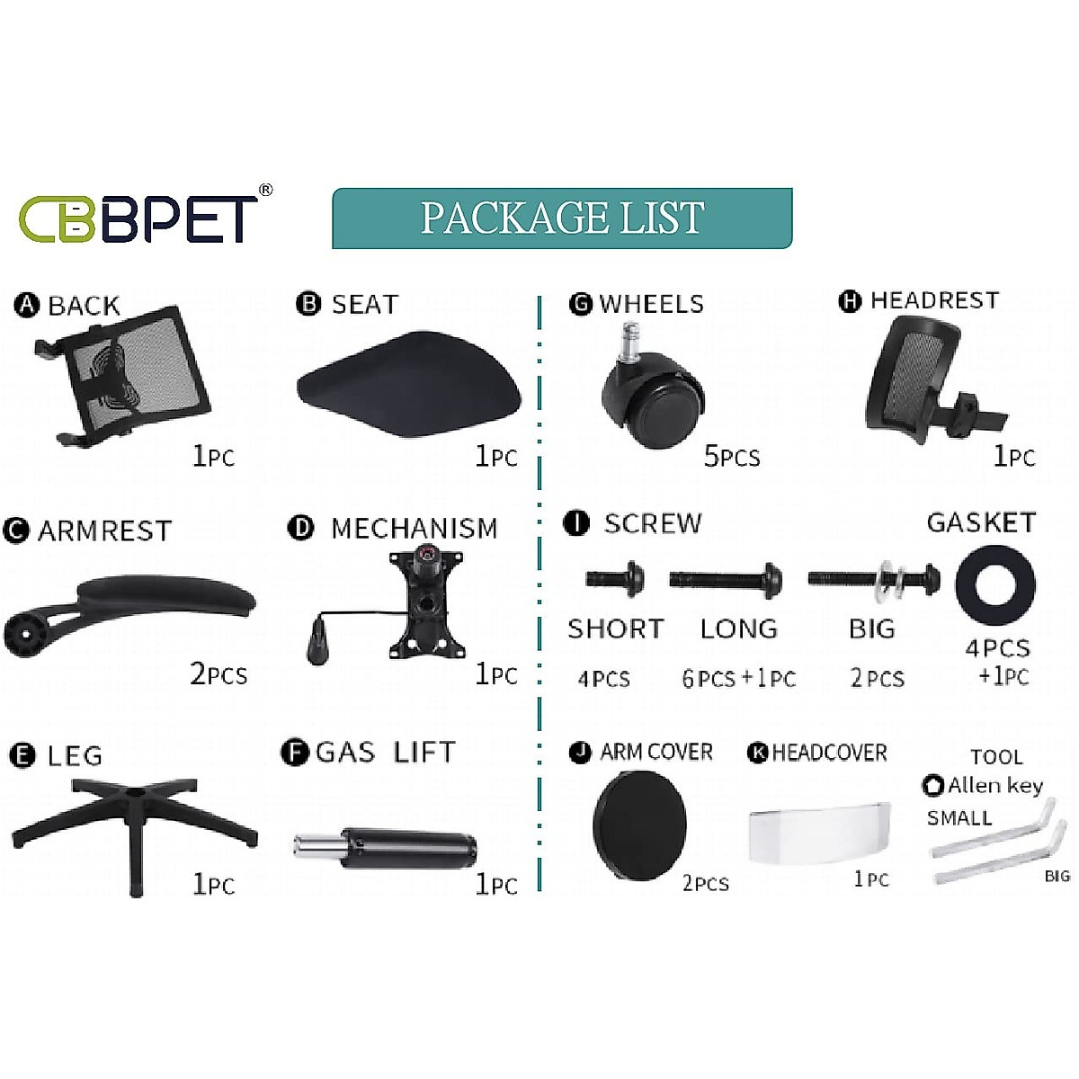 CBBPET Ergonomic Office Chair, Desk Chairs with Wheels, Mesh Office Chair with Lumbar Support, Comfortable with Reclining, Adjustable Armrest and Headrest