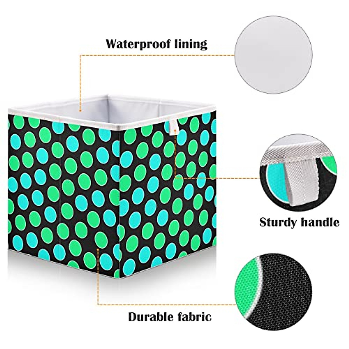 Green Blue Dots Storage Basket Storage Bin Rectangular Collapsible Toy Boxs Clothes Toys Bin Organizer for Office Outside Cars