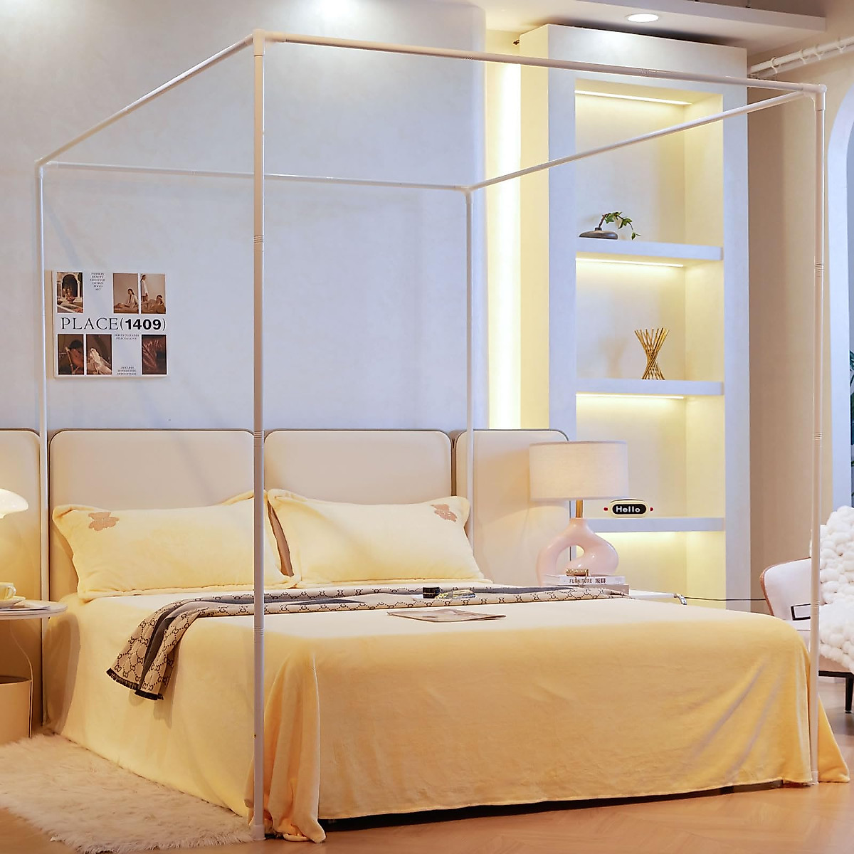 AIKASY Premium Canopy Bed Frame Post for Full Size Beds, Enhanced Metal Poles, Four Corner Bed Brackets, Ideal for Metal and Wood Bed Frames, Bedroom Decor Upgrade （White, Full）