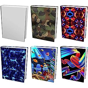 Easy Apply, Reusable Book Covers 6 Pk. Best Jumbo 9x11 Textbook Jacket for Back to School. Stretchable to Fit Most Medium Hardcover Books. Perfect Fun, Washable Designs for Girls, Boys, Kids and Teens