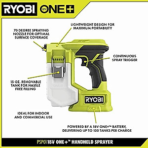 Ryobi One 18V Cordless Handheld Sprayer Kit with (1) 1.5 Ah Battery and Charger