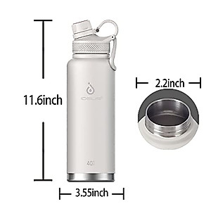 IDEUS Insulated Stainless Steel Water Bottle with 2 Leak-Proof Lids, Thermal Water Flask for Hiking Biking, 40oz, White