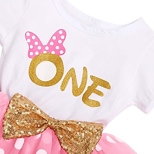 First Birthday Girl Outfit It’s My 1st Birthday Outfits Cake Smash Photo Props Baby Shower Christmas Outfit Pink Tutu Skirts Mouse Dress Toddler Summer Clothes Short Sleeve Tutu for Toddler 1 Year