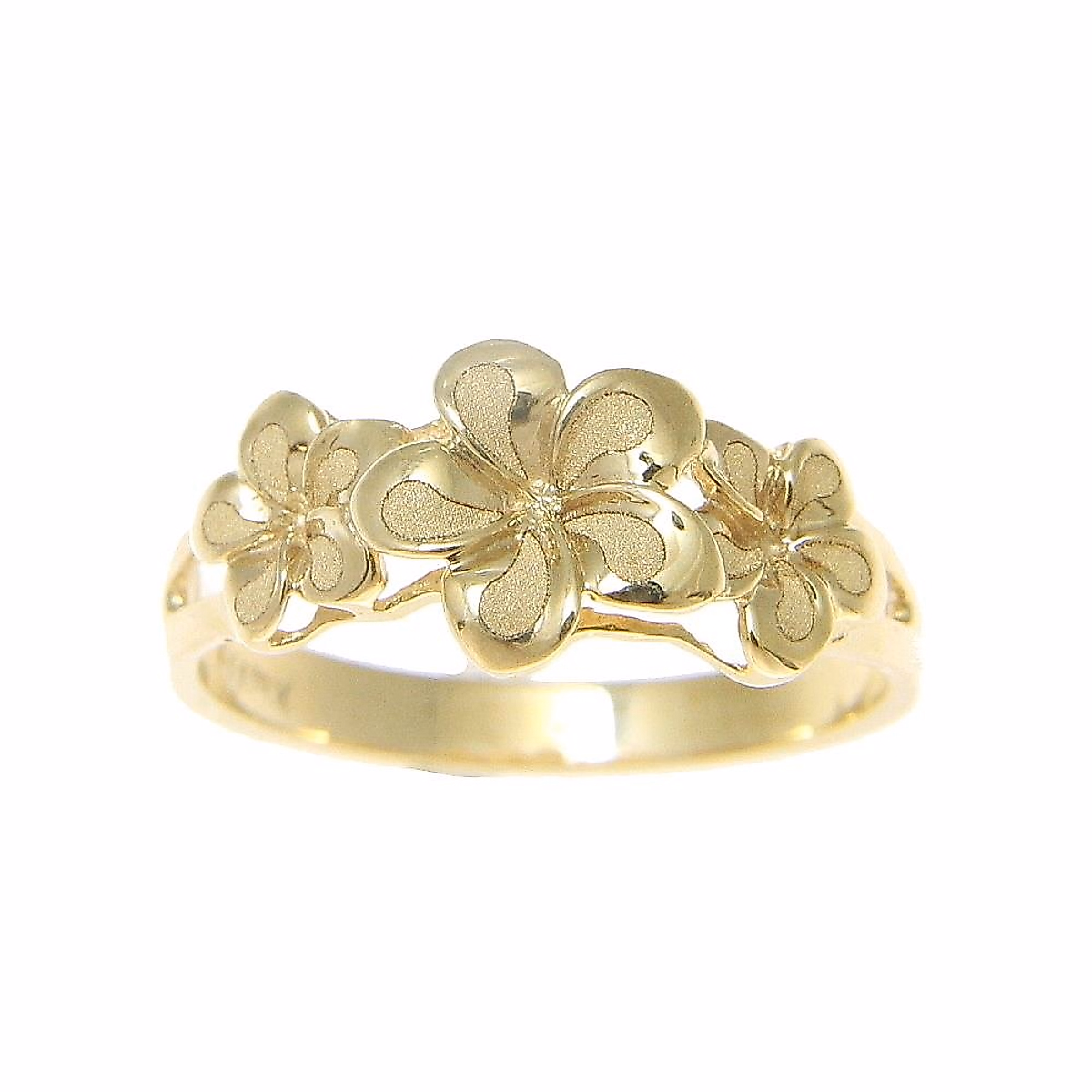 Arthur's Jewelry 14K solid yellow gold 6.5mm-8mm-6.5mm Hawaiian plumeria flower ring