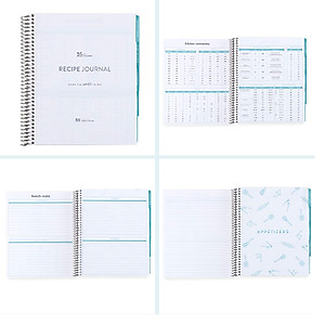 Erin Condren Spiral Coiled Recipe Prompted Notebook - Metallic Wet-Erase Interchangeable Designer Cover with 160 Pages, 80 Sheets of Heavy 80# Mohawk Paper