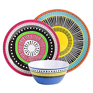 Gibson Home Almira Melamine Dinnerware, Assorted, Service for Four (12pcs)