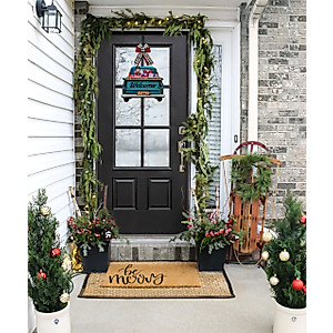 Interchangeable Welcome Sign for Front Door Blue Farmhouse Truck Decor Hanging Sign with 11 Interchangeable Seasonal and Holiday Decor Signs 12x14 in. (Blue Farmhouse Truck)