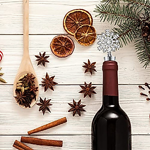 Whaline 4 Pieces Snowflake Wine Stopper Christmas Decorative Wine Bottle Stopper Metal Beverage Beer Stopper for Keeping Wine Fresh Winter Birthday Wedding Bar Tool Home Kitchen