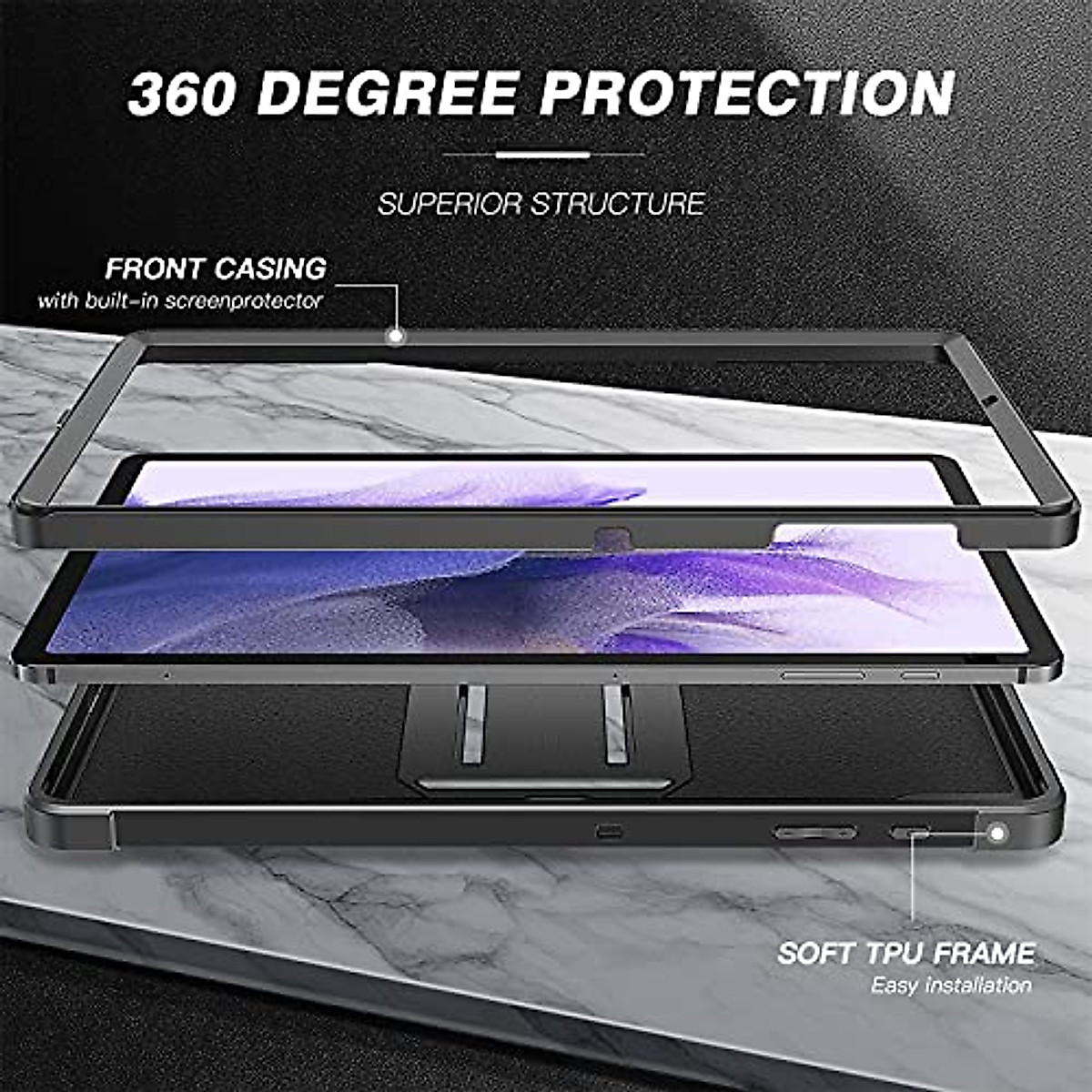 ZtotopCases for Samsung Galaxy Tab S7 FE/S8 Plus/S7 Plus Case,Built-in Screen Protector/S Pen Holder,12.4" Full-Body Heavy Duty Protective Cover for Galaxy Tablet S7 FE 5G 2021/S8+ 2022/S7+ 2020,Black