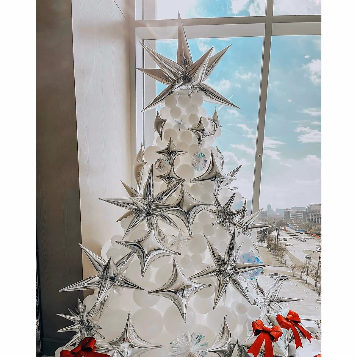 CYMYLAR 3pcs 26inch 3D Explosion Star foil balloon, Silver Foil Cone Starburst Balloons for Birthday Wedding New Year Party Event