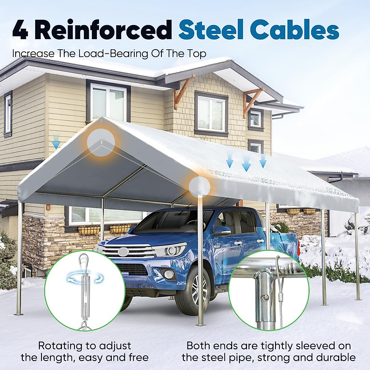 Quictent 10’x20’ Heavy Duty Carport Car Canopy Galvanized Car Boat Shelter with Reinforced Steel Cables-Silver Gray
