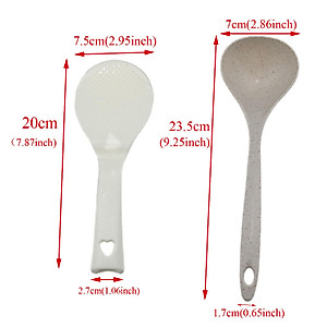 Meuey Lyot 1 standing rice spoon and 1 soup spoon Non-stick rice spoon rice paddle Spoon rice spatula Household kitchen tool, white -2PCS