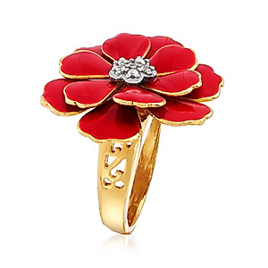 Ross-Simons Italian Red Enamel Flower Ring in 18kt Gold Over Sterling. Size 6