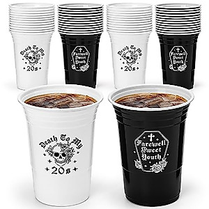 Nefelibata 50 Pack Gothic 30th Birthday Party Cups Halloween Women Death to My 20s Plastic Cup Female RIP Twenties Party Supplies Funny Falll Girl 30th Birthday Table Decorations