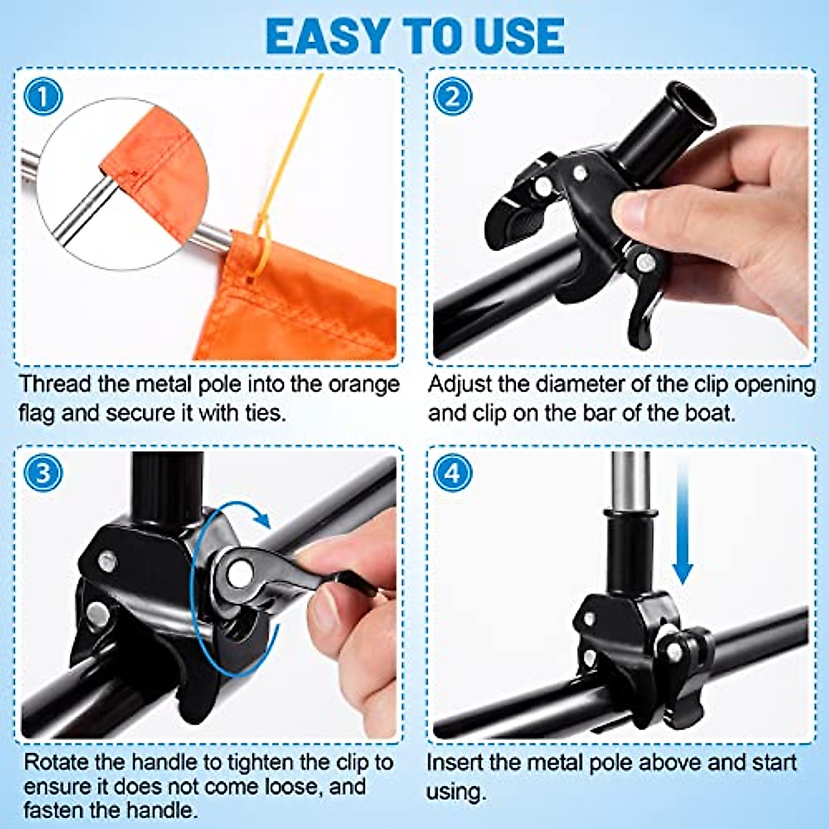 Orange Boat Flag- 64 Inch Adjustable Boat Safety Flag Water Ski Flag with Stable Holder & Flag Pole Durable Boating Safety Flag Skier Down Flag for Swimmers Surfer Safety Equipment