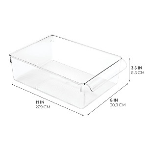 iDesign Linus Plastic Fridge and Freezer Storage Organizer Bin with Handle, Clear Container for Food, Drinks, Produce Organization, 8" x 11.5" x 3.5", Clear