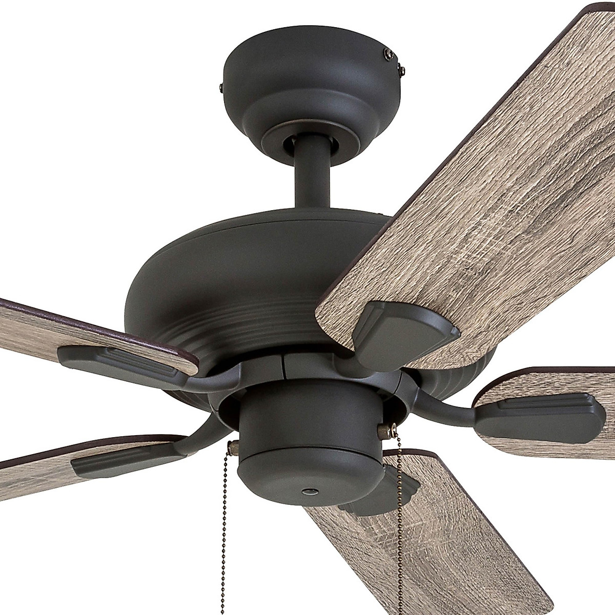 Prominence Home Russwood, 42 Inch Farmhouse Ceiling Fan with No Light, Pull Chain, Three Mounting Options, 5 Dual Finish Blades, Reversible Motor - 50587-01 (Bronze)