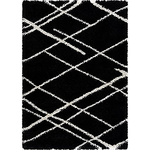 L'Baiet Allison Black White Geometric Diamond Pattern Modern Soft Shag Indoor 8' x 10' Area Rug