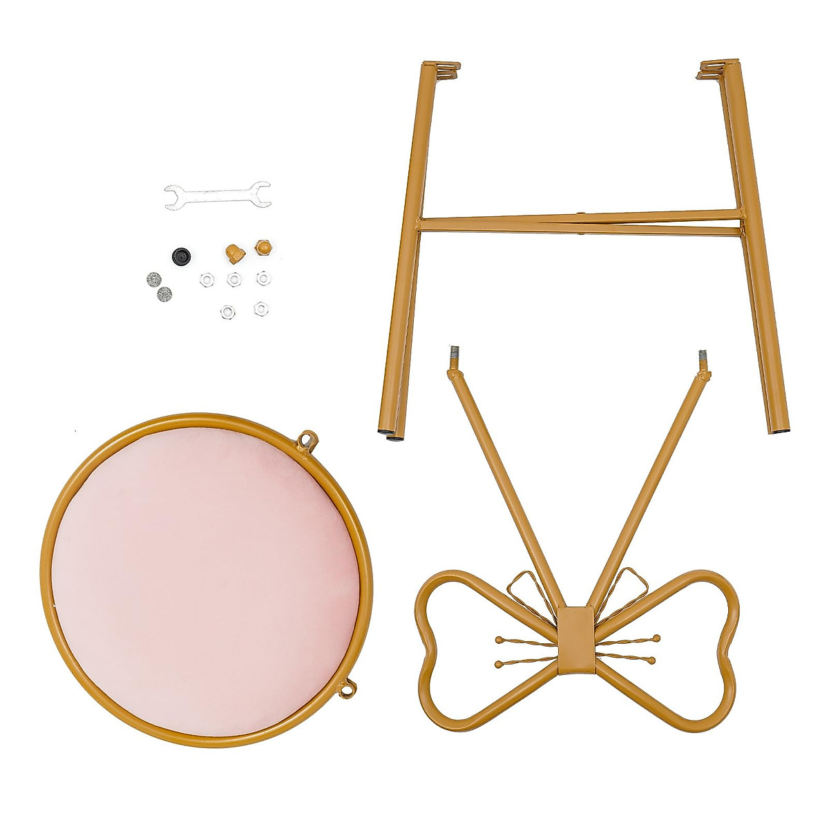 Modern Stylish Pink Bow Shaped Backrest Princess Chair Girls Ladies Creative Makeup Stool with Golden Frame for Indoor Decor Bedroom Coffee Shop