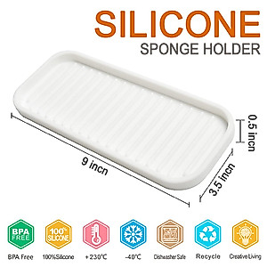 Silicone Sponge Holder Kitchen Sink Organizer Tray Dish Caddy Soap Dispenser, Scrubber Spoon Holder,Dishwashing Accessories 2 Pack (White)