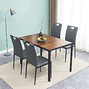 Dining Chair Set for 4 1 Wood Top Casual Coffee Table 4 Leather Chairs with Cushions and High Backs