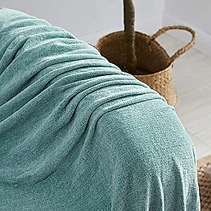 BOURINA Chenille Throw Blanket with Decorative Fringe for Couch Sofa Chair Blanket (50×60 Inches) Aqua