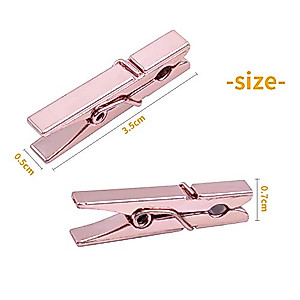 Mini Plastic Clips, 100 Pieces Rose Gold Photo Paper Pegs Clothespins Craft Clips for Hanging Pictures Clothes Paper Arts Crafts, Length : 3.5cm