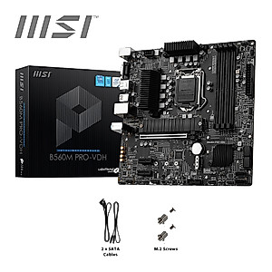MSI B560M PRO-VDH ProSeries Motherboard (Micro-ATX, 11th/10th Gen Intel Core, LGA 1200 Socket, DDR4, PCIe 4, M.2 Slots, SATA 6Gb/s, USB 3.2, 2.5G LAN, DP/HDMI)