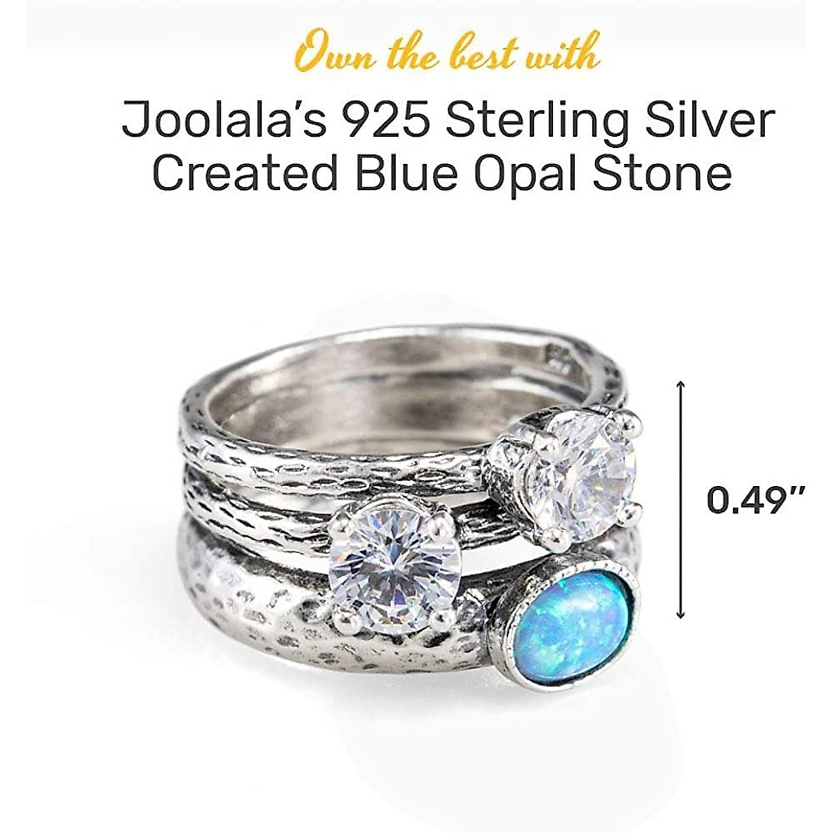 Joolala 1 Carat Round White Cubic Zirconia and Oval Blue Fire Opal Stylish Ring in 925 Sterling Silver - for Women, Size 5