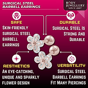 bodyjewellery 2pcs 16g 1/4 Cartilage Earring Stud Flower Barbell Forward Heilix Tragus Lobe Auricle Cartilage Bar Surgical Steel CZ - RG