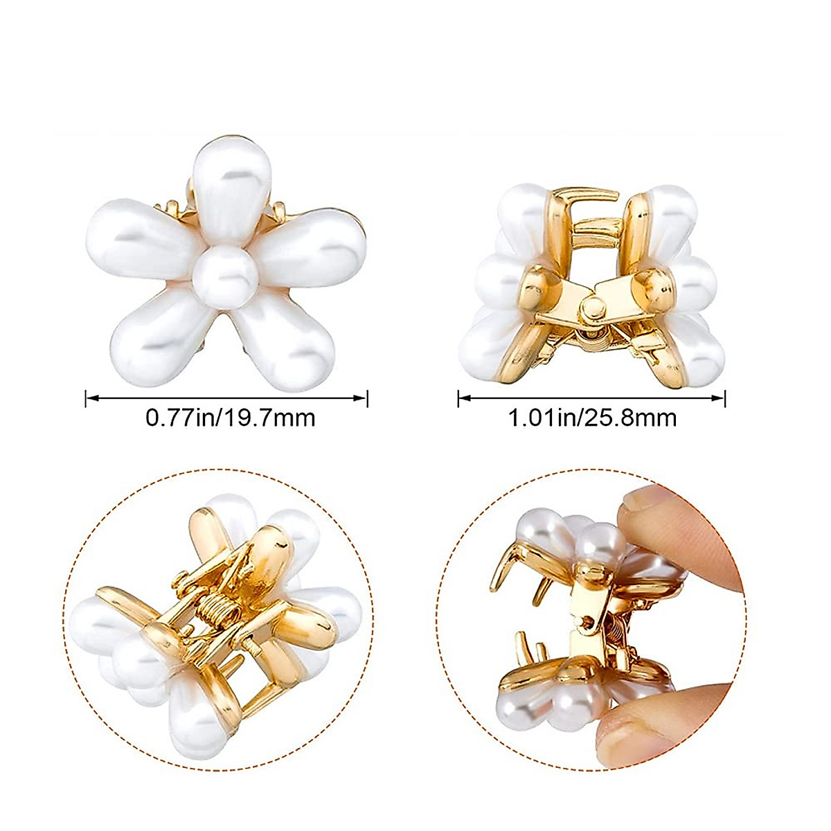 10 Pcs Small Mini Pearl Claw Clips with Flower Design, Sweet Artificial Bangs Clips Decorative Hair Accessories for Women Girls