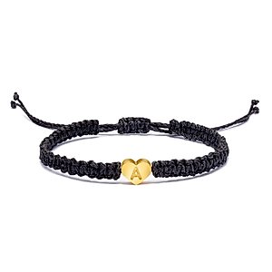 Dainty 18K Gold Initial A Letter Heart Charm Bracelets for Women Handmade Rope Braided Adjustable Jewelry Personalized Birthday Gifts for Mom Daughter Best Friend Sister Wife Aunt