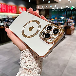 Weonmov for iPhone 13 Pro Case Compatible with MagSafe, Luxury Love Heart Soft Phone Case, Full Camera Lens Protection Magnetic Case for iPhone 13 Pro for Women Girls (6.1") - White