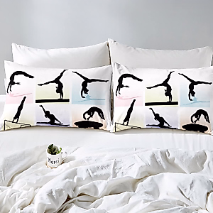 Erosebridal Kids Gymnastics Bed Sheets Gymnastics Lovers Fitted Sheet Twin Size for Girls, Gymnast Girl Set Sheets Rainbow Buffalo Plaid Bedding, Sports Theme Bed Cover Breathable (Deep Pocket)