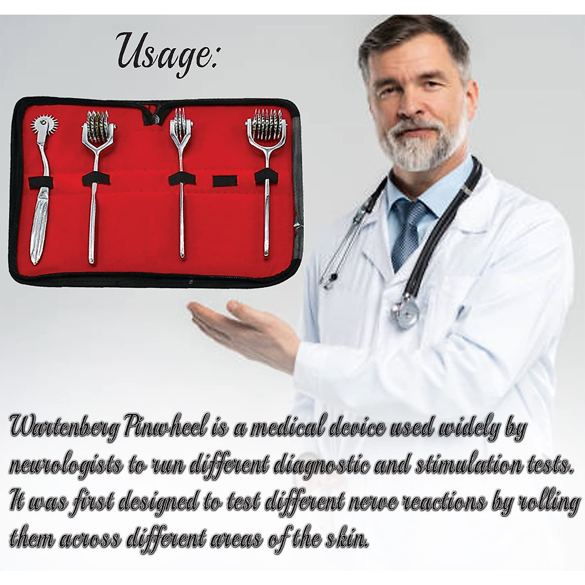 AAProTools Special Edition Pinwheel WARTENBERG Neurological Sensory Diagnostic, 1,3,5,7 Set with Case