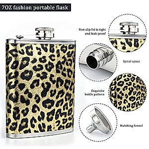 Liquor-Flasks for Women - Stainless-Steel Cute Print-Leopard Liquor-Flasks Leak-Proof with Funnel Set 7 OZ (Leopard)