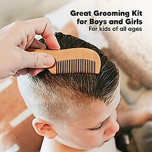 Baby Hair Brush and Baby Comb Set - Wooden Baby Brush with Soft Goat Bristle - Toddler Hair Brush Baby Brush and Comb Set - Baby Brush Set for Newborns - Infant Hair Brush, Cradle Cap (Oval, Walnut)