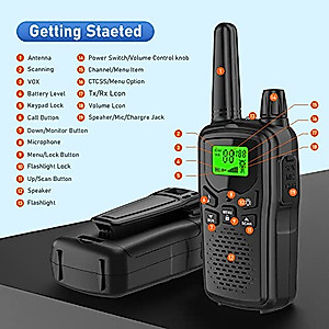 Walkie Talkies,Erelis Long Rang Walkie Talkies with 22 FRS Channels,Walkie Talkies for Adults with Lamp,VOX,LCD Display for Outdoor Activities