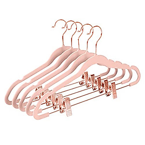 MIZGI Premium Velvet Pants Hangers with Clips (Pack of 20) Slim Skirt Hangers- Non Slip Felt Outfit Dress Hangers Blush Pink - Copper/Rose Gold Hooks,Space Saving Shirt Clothes Hangers