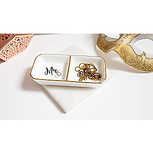 Verre Esprit Ring Dish Engagement - Mr And Mrs Ring Dish - Ceramic Couples Ring Holder - Trinket Dish for Newly Weds, Wedding Ring Holder - Wedding Trinket Tray