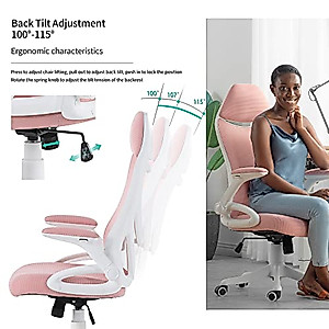NORDICANA Pink Ergonomic Mesh Office Chair, High Back Desk Chair - with Upholstered Headrest, Flip-Up Arms, Tilt Function, Lumbar Support, Swivel Computer Task Chair