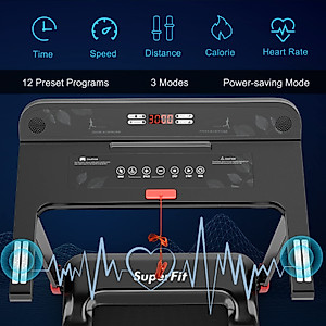 GYMAX Folding Treadmill, Smart APP Control Running Machine with LCD Monitor & Adjustable Device Holder, Portable Treadmill for Home Gym Small Apartment (Red)