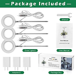 LORDEM Grow Light, Full Spectrum LED Plant Light for Indoor Plants, Height Adjustable Growing Lamp with Auto On/Off Timer 4/8/12H, 4 Dimmable Brightness, Ideal for Small Plants, 3 Packs