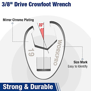 WORKPRO 3/8" Drive Flare Nut Wrench Set, 10-piece Crowfoot Flare Nut Tool Kit, Metric 10-19mm, Steel Wrench With Storage Rail for Nut Removal