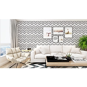 HAOKHOME Black and White Wallpaper Boho Geometric Self Adhesive Textured Wall Paper Modern for Bathroom Decor e 17.7in x 9.8ft