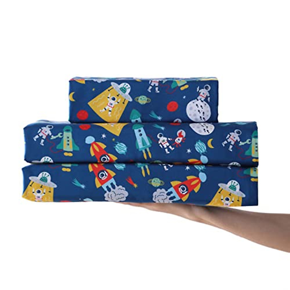 Poppy & Fritz Kids Twin Sheet Set, Stain Resistant Toddler Bedding, Soft & Cozy - Space Kids Blue