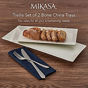 Mikasa Trellis Chip Resistant Set of 2 Platter Serving Tray, 12 and 15 inch, White