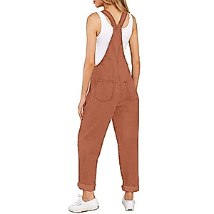 Women's Casual Adjustable Denim Bib Overalls Jeans Pants Fashion Loose Overall Jumpsuits Brown Size X-Large