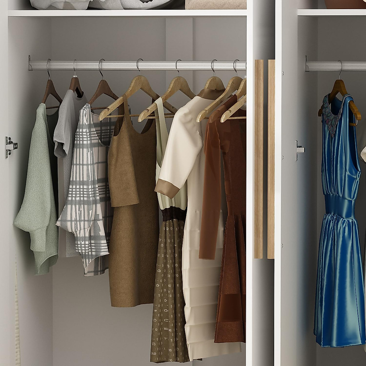 AIEGLE Wardrobe Armoire Closet with 4 Door, Large Freestanding Armoire Wardrobe Cabinet with Shelves & 3 Hanging Rods, Bedroom Wood Clothes Storage Cabinet Organizer, White 63" W