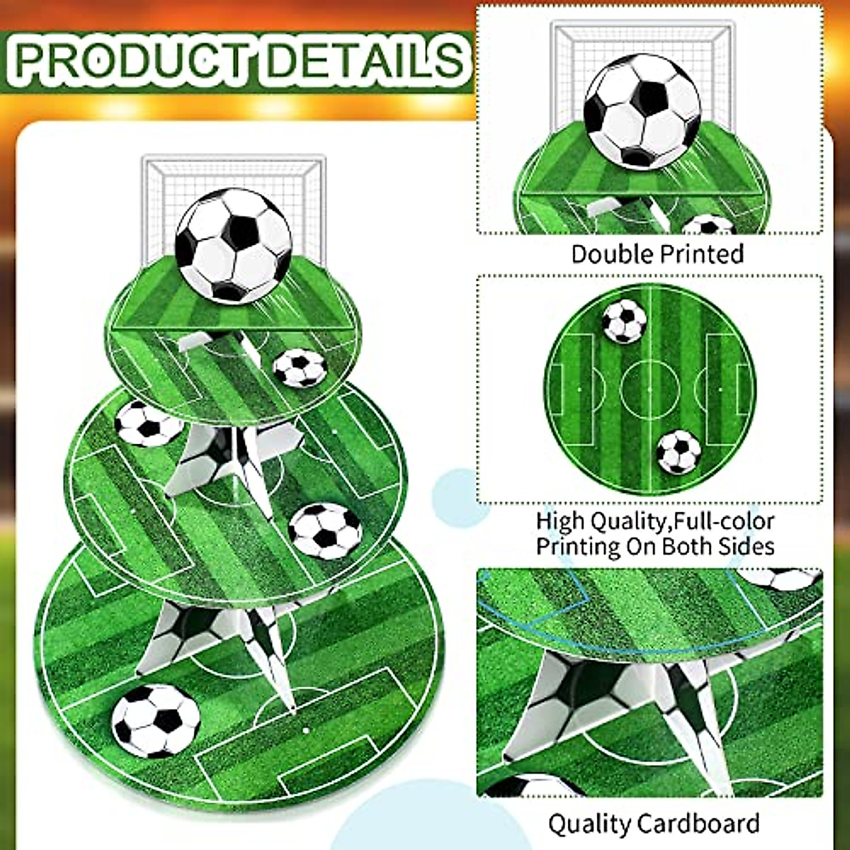 Soccer Theme Party Cupcake Stand Decorations, 3 Tier Soccer Sports Theme Party Cupcake Topper Stand Soccer Party Soccer Field Decor for Teenagers Soccer Sports Birthday Party Supplies (Soccer)